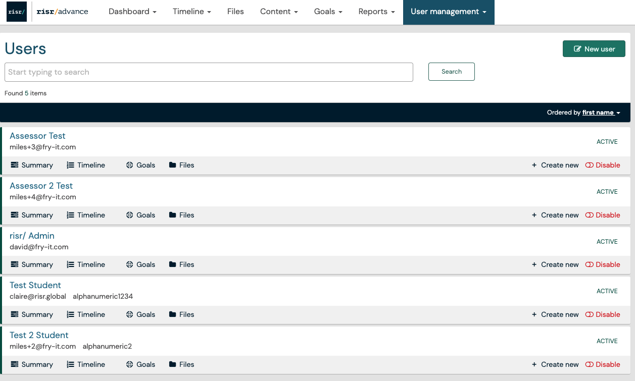 Creating new users – risr/advance