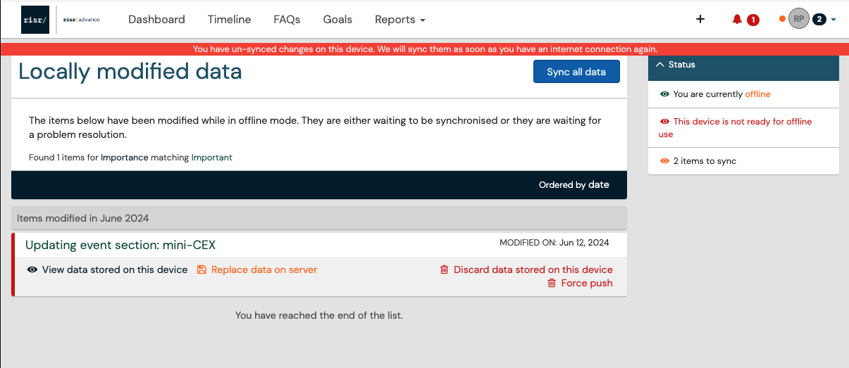 Working offline – risr/advance