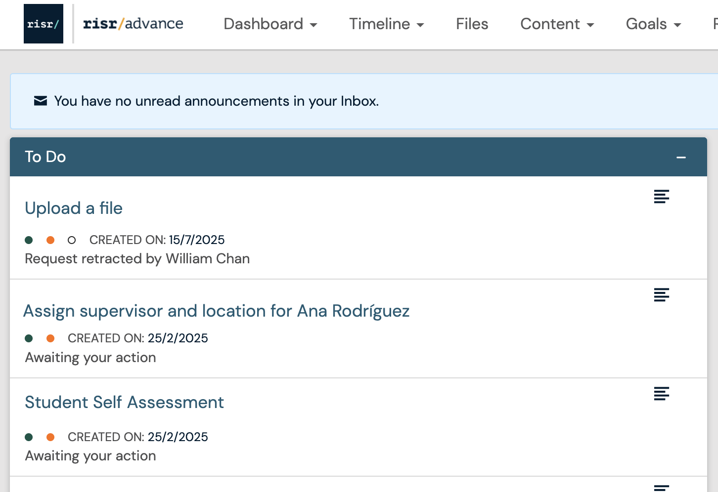 To do list – risr/advance